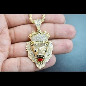 Accessories | 14k Gold Lab Diamond Lion Face Charm Chain | Poshmark